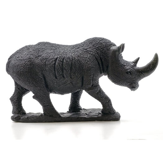 Stenen beeld neushoorn ruw 1 dier, 18 cm hoog, zwart - De Blaker exclusief